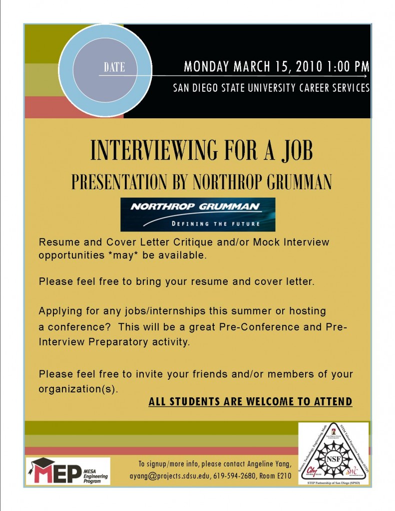 Mock Interview, and Resume and Cover Letter Critique – San Diego MESA ...